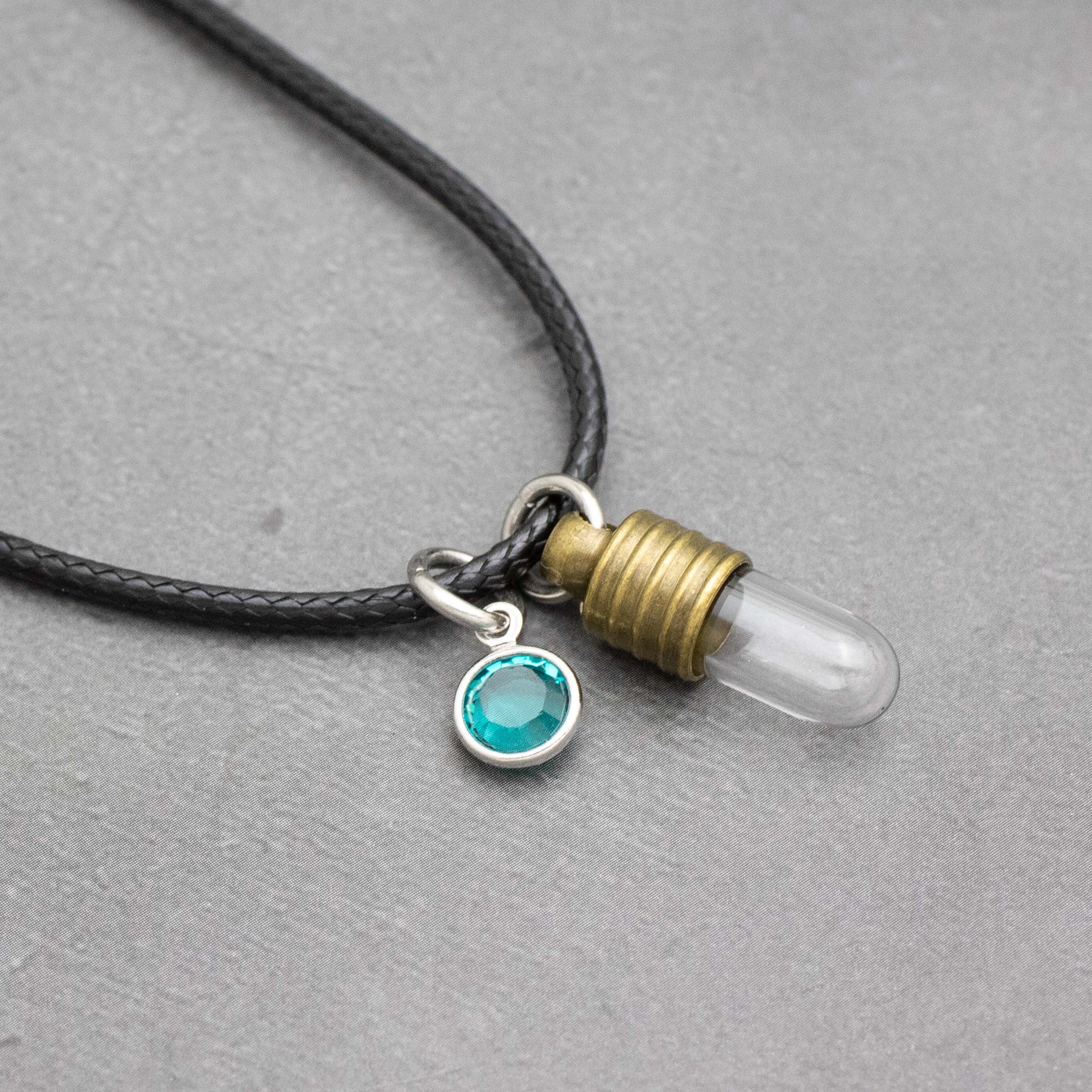 Tiny Bronze Blood Vial Necklace Personalized With Birthstone Crystal ...