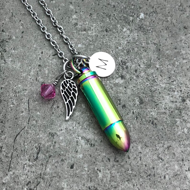 Rainbow Bullet Necklace for Ashes Bullet Urn Personalized | Etsy