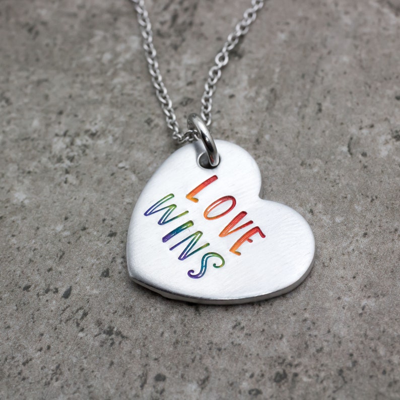 Rainbow Love Wins Pride Necklace Lgbtq Necklace Gay Pride Hand Etsy