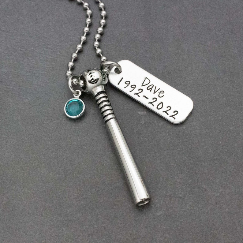 Baseball & Bat Urn Necklace, Personalized Cremation Jewelry to Hold ...