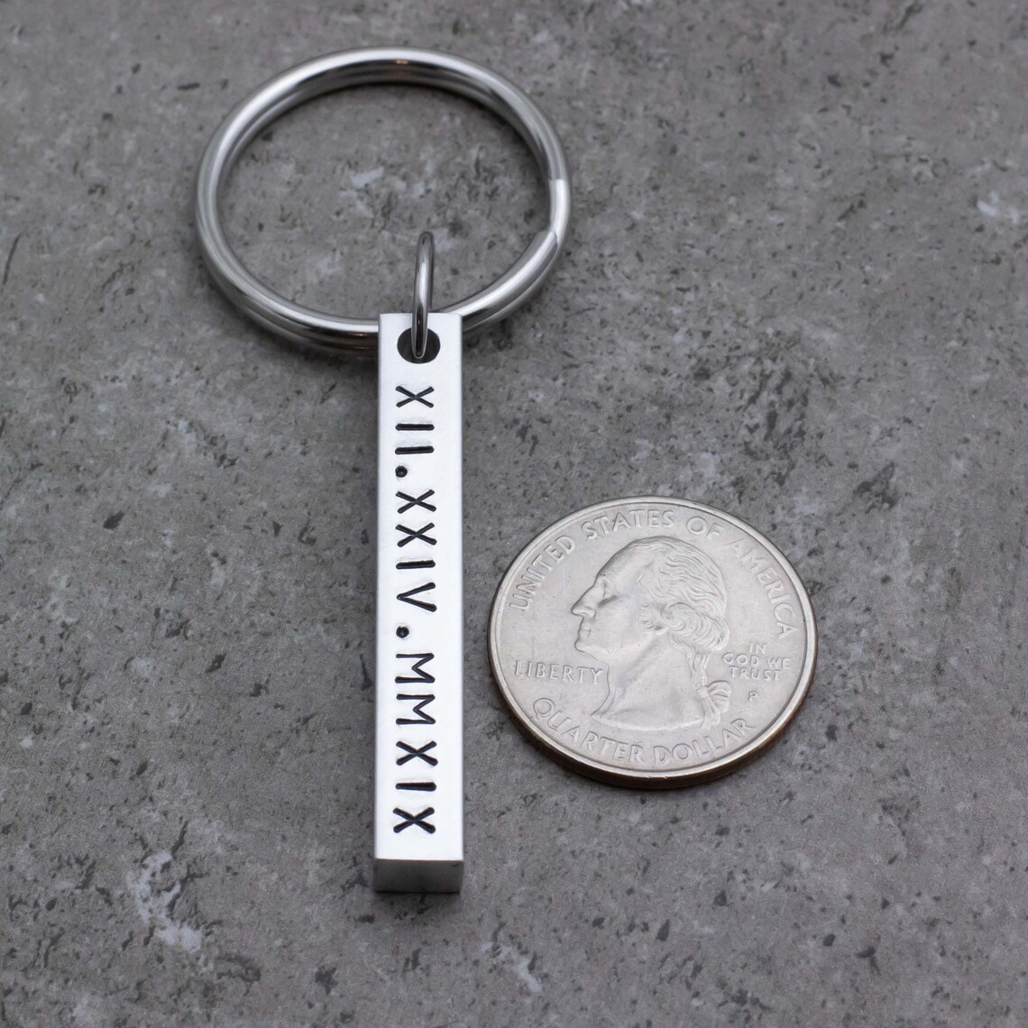 Roman Numeral Dates Hand Stamped Bar Key Chain Personalized Father's ...