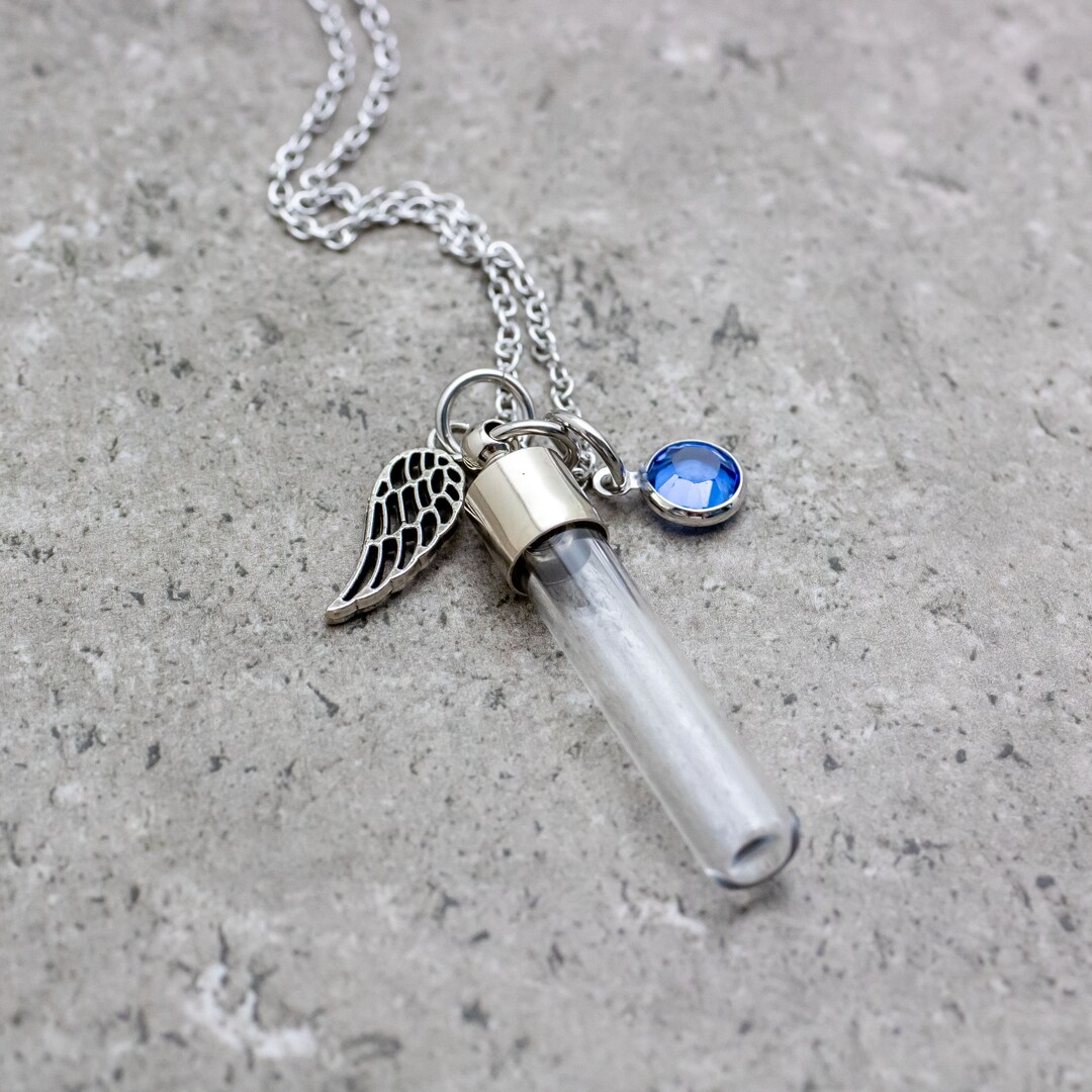 Glass Vial Urn Necklace With Birthstone Personalized Cremation Jewelry ...