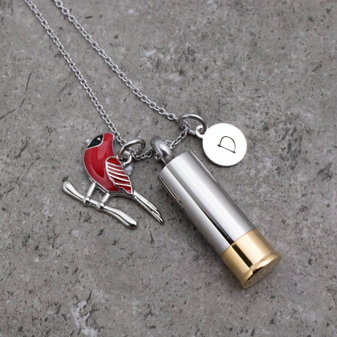 Bullet Shell Casing Urn With Cardinal, Personalized Necklace for Ashes ...