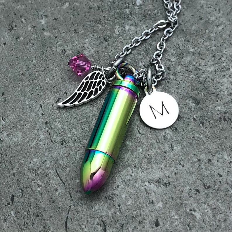 Rainbow Bullet Necklace for Ashes Bullet Urn Personalized - Etsy
