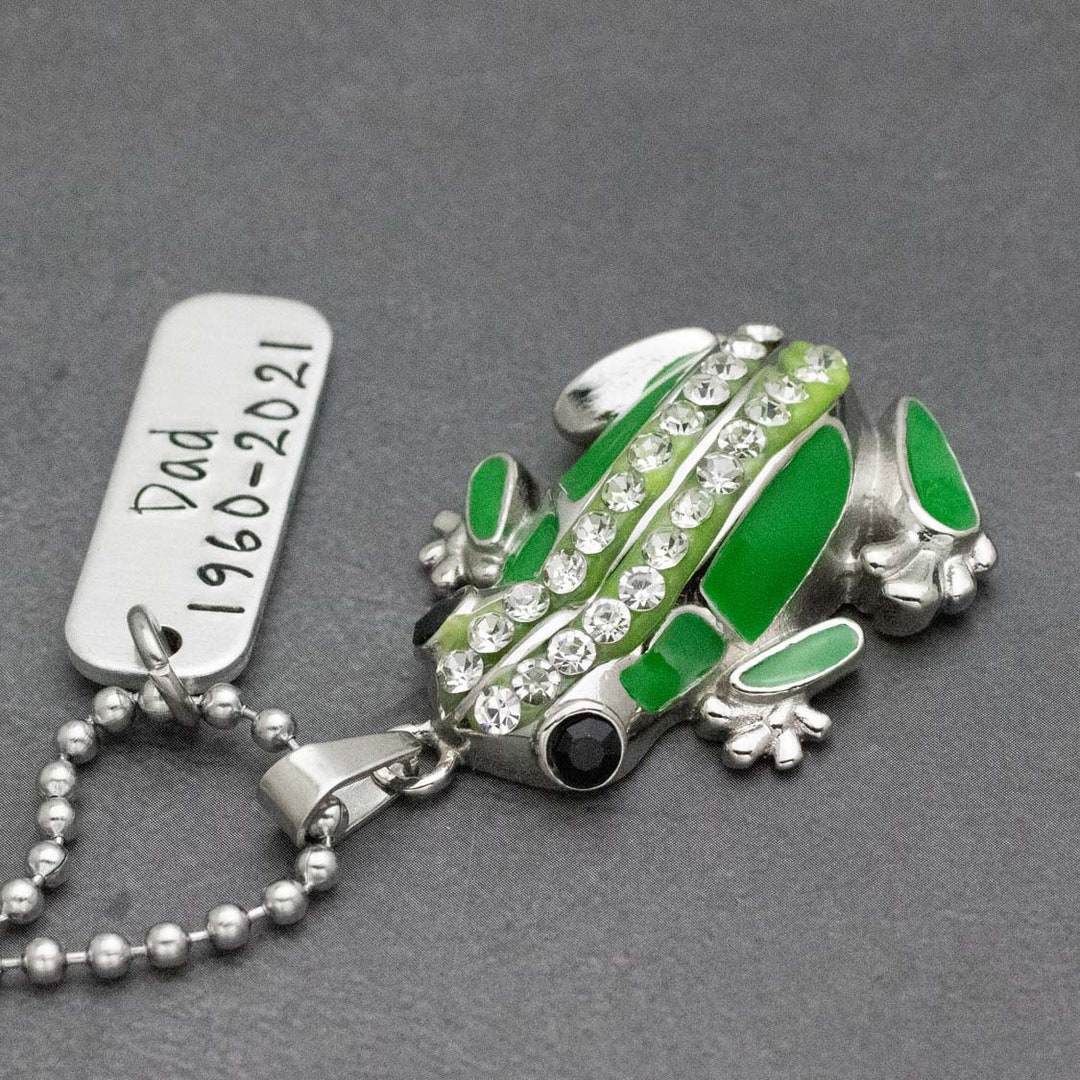 Green Frog Urn Necklace With Crystals, Personalized Cremation Jewelry ...