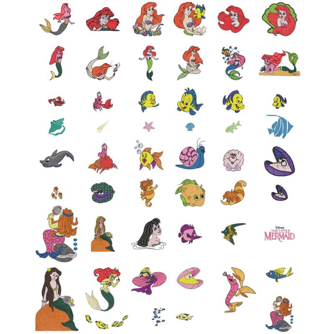 Mega Pack Ariel the Little Mermaid Embroidery 51 Design, Mermaid ...