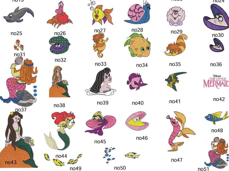 Mega Pack Ariel the Little Mermaid Embroidery 51 Design, Mermaid ...