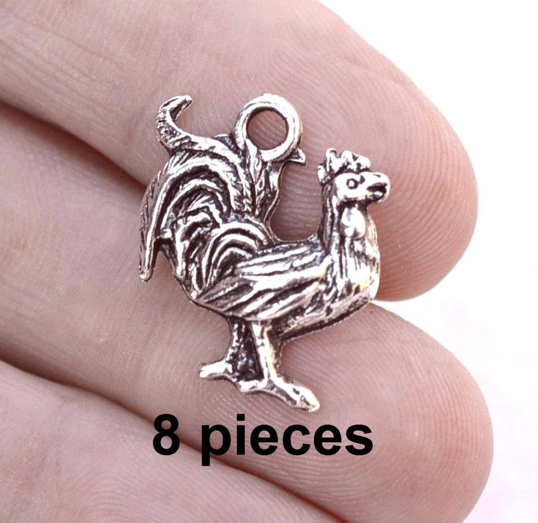 Rooster Charms, Rooster Pendants, Silver Rooster, Chicken Charms, 8 ...