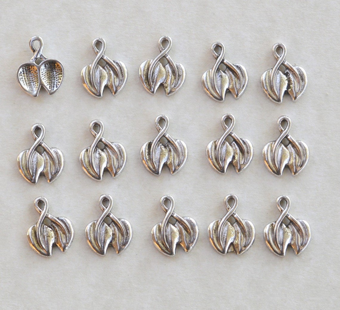 Leaf Charms, Double Leaves Charms, Plant Charms, #CH326, Antique Silver ...