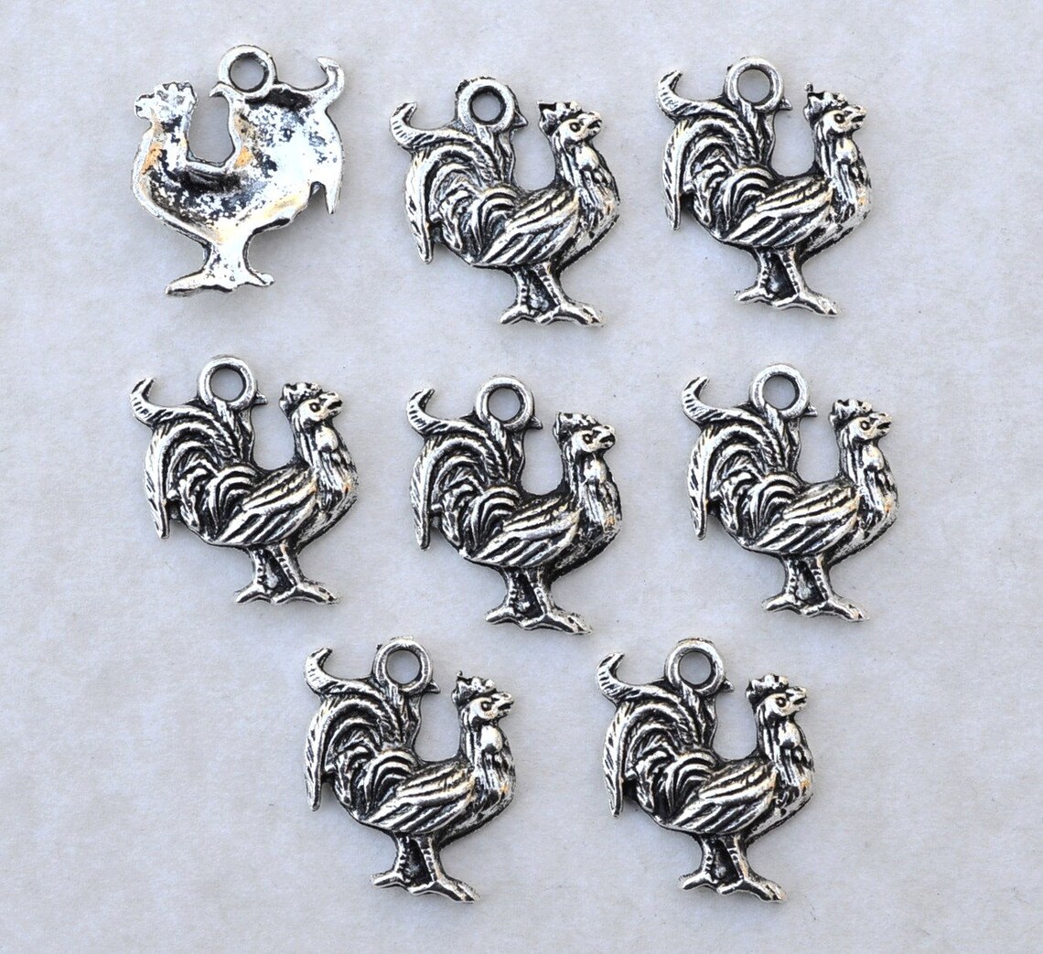 Rooster Charms Rooster Pendants Silver Rooster Chicken | Etsy