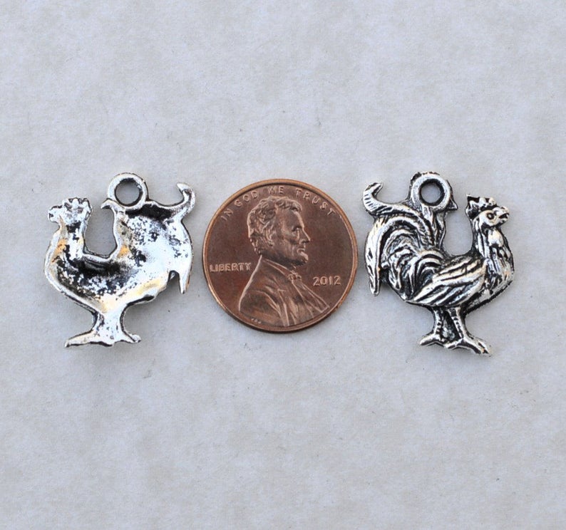 Rooster Charms Rooster Pendants Silver Rooster Chicken - Etsy
