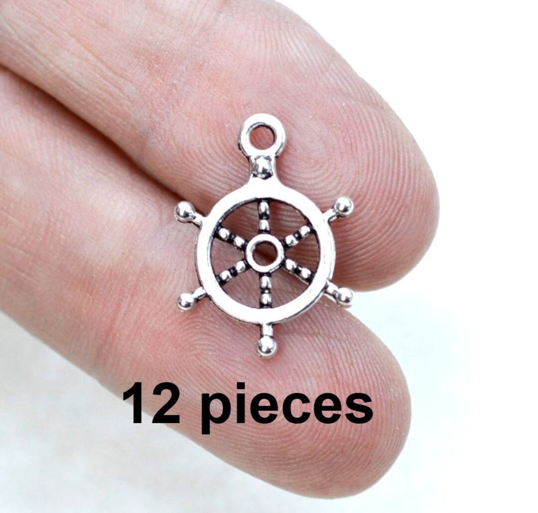 Ship Wheel Charms, #CH410, Nautical Wheel, 12 Pieces, Antique Silver ...