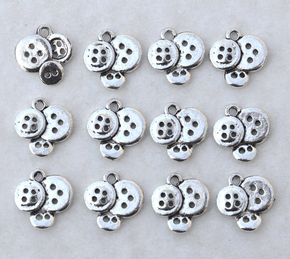 Button Charms, Sewing Charms, Silver Buttons, Bch353, Jewelry Supplies ...