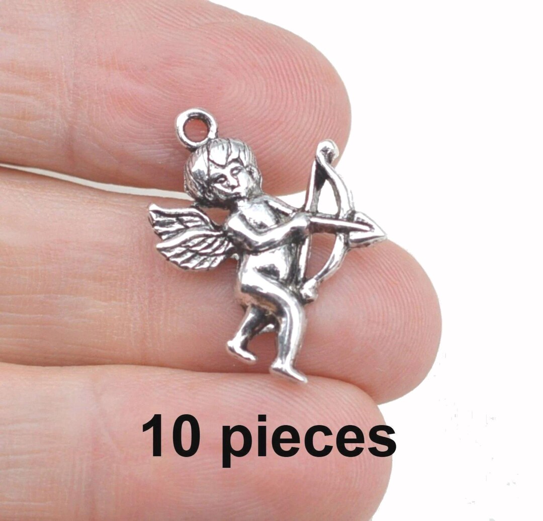 Cupid Charms, Valentines Pendants, 10 Pieces, Antique Silver Cupid ...