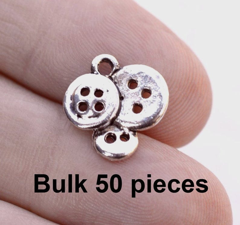 Button Charms, Sewing Charms, Silver Buttons, Bch353, Jewelry Supplies ...