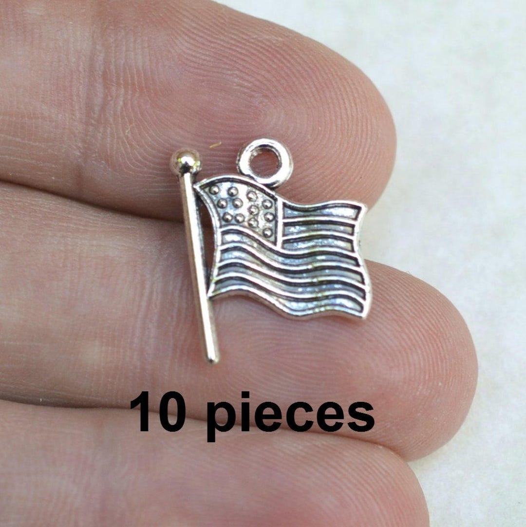 American Flag Flag Charms Silver Flag Charms CH360 10 - Etsy