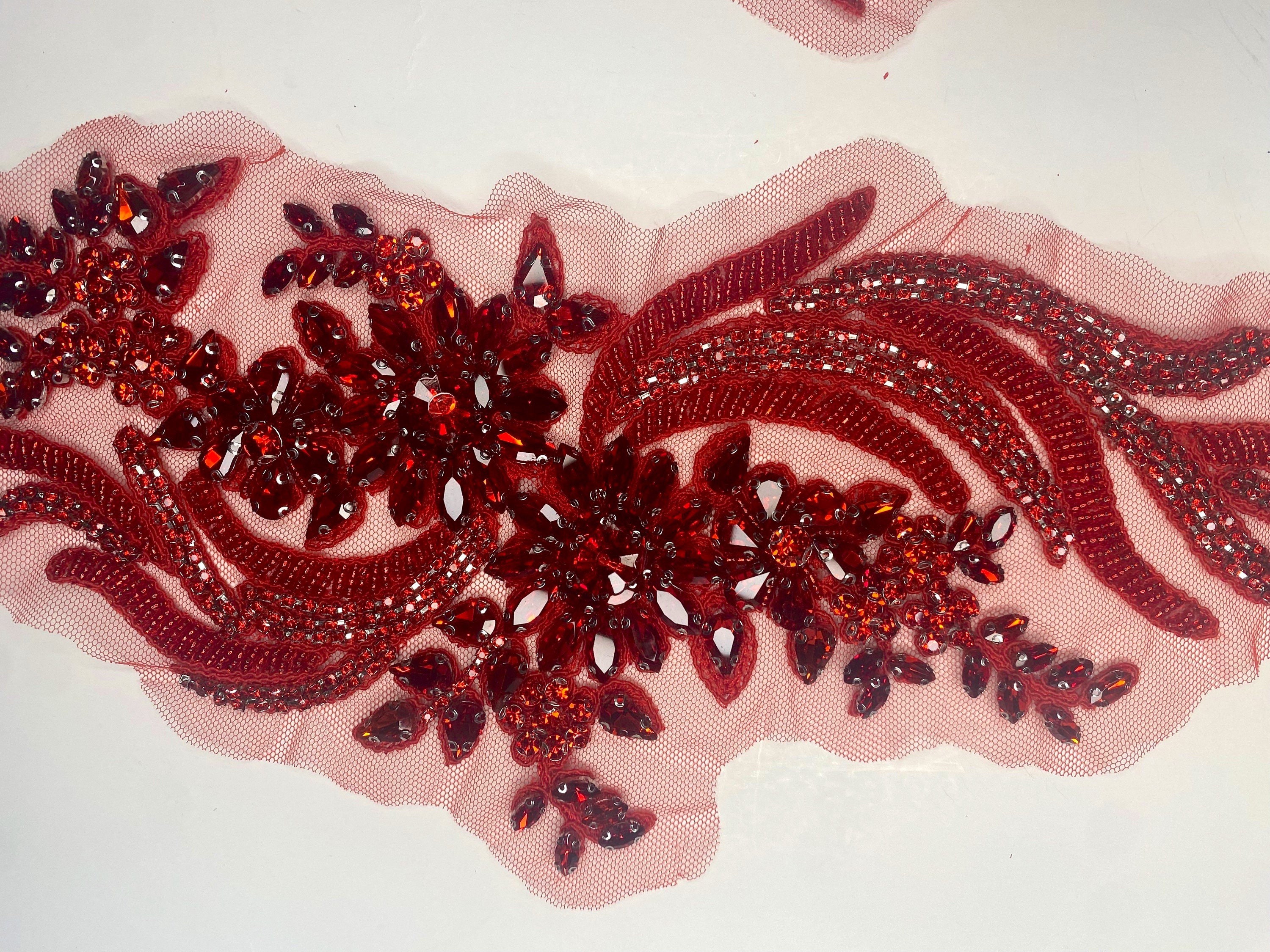 Deluxe Red Rhinestone Applique Bridal Bodice Beaded Floral - Etsy