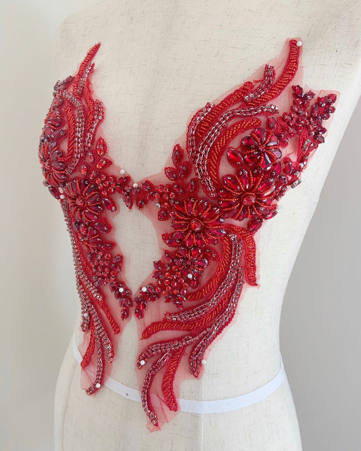 Deluxe Red Rhinestone Applique Bridal Bodice Beaded Floral - Etsy