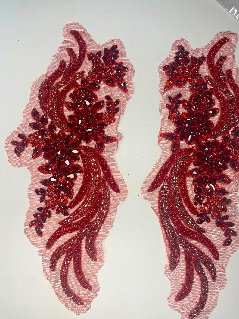 Deluxe Red Rhinestone Applique Bridal Bodice Beaded Floral - Etsy