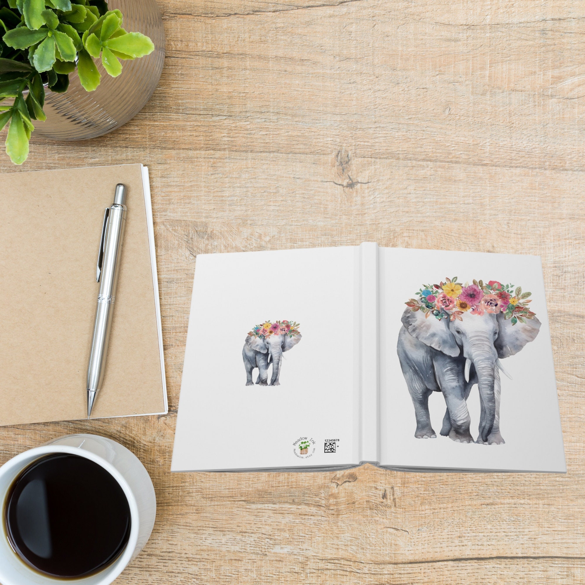 Elephant Journal Watercolor Flower Crown Elephant Hardback - Etsy
