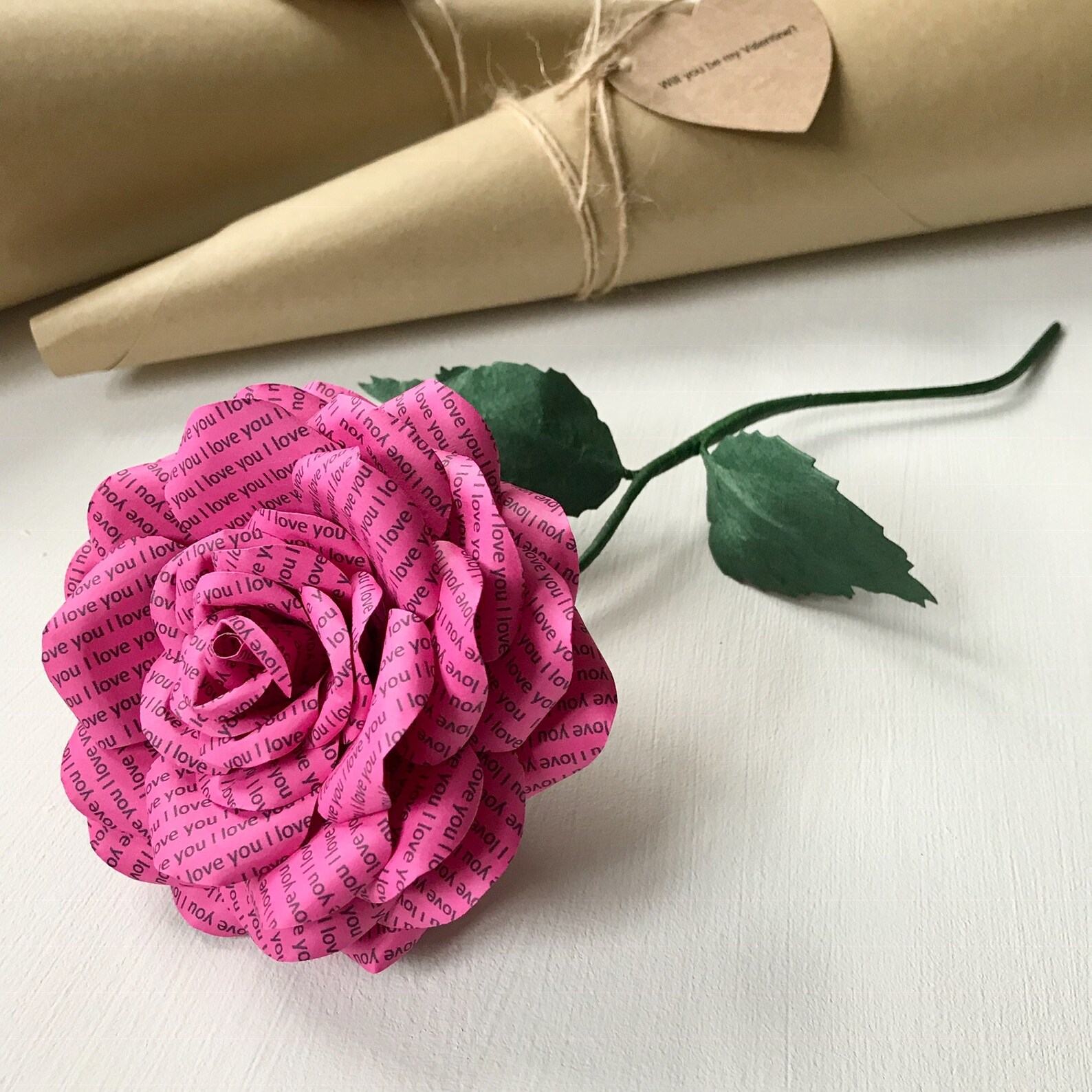 I Love You Paper Rose With Personalised Valentines Gift Tag. | Etsy