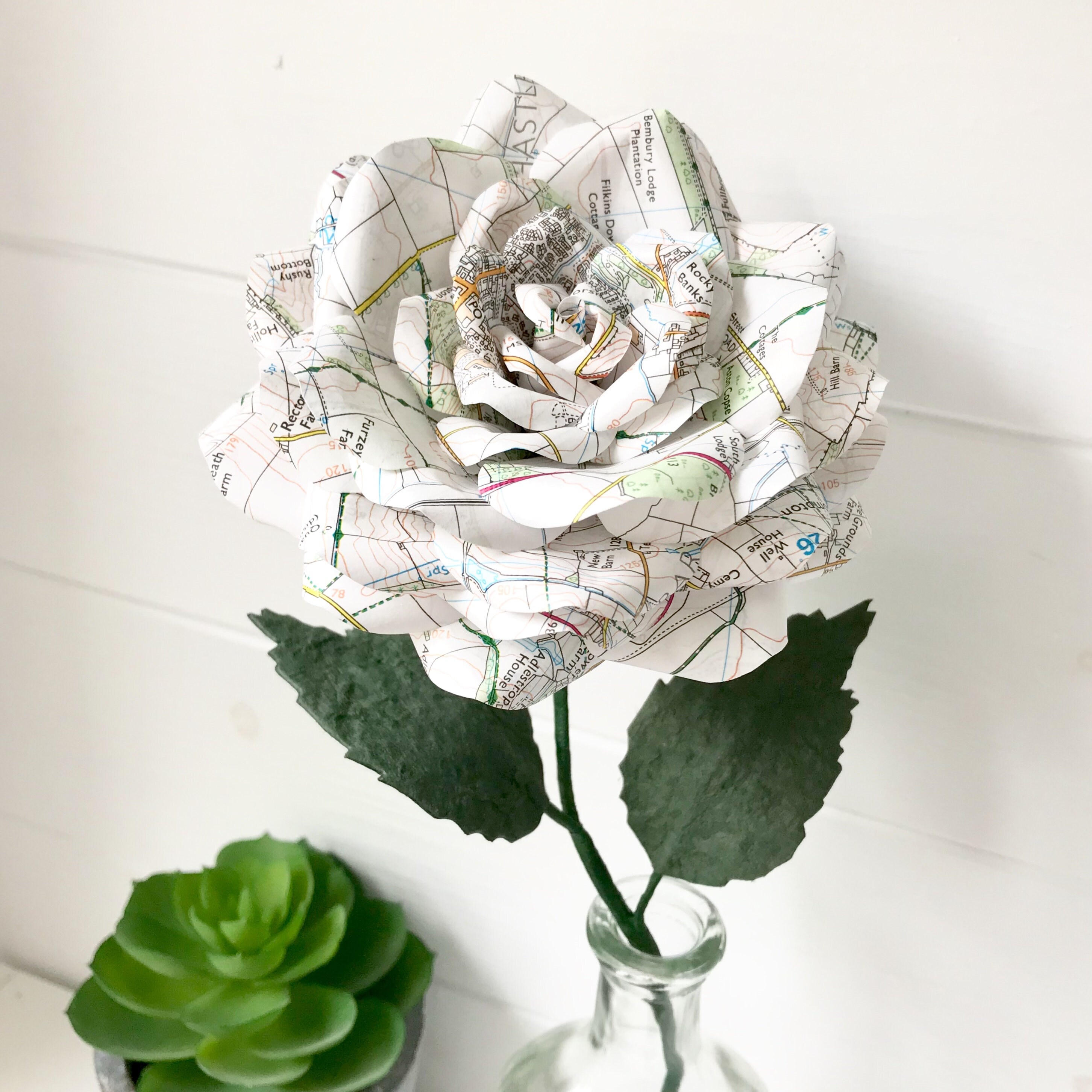 Map paper rose made from preloved map or specific location | Etsy