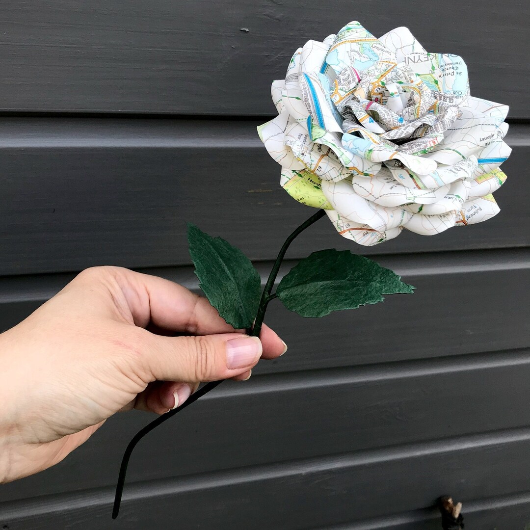 Paper Rose Made From Map Paper, Map Rose, Paper Flowers, Gift, Weddings ...