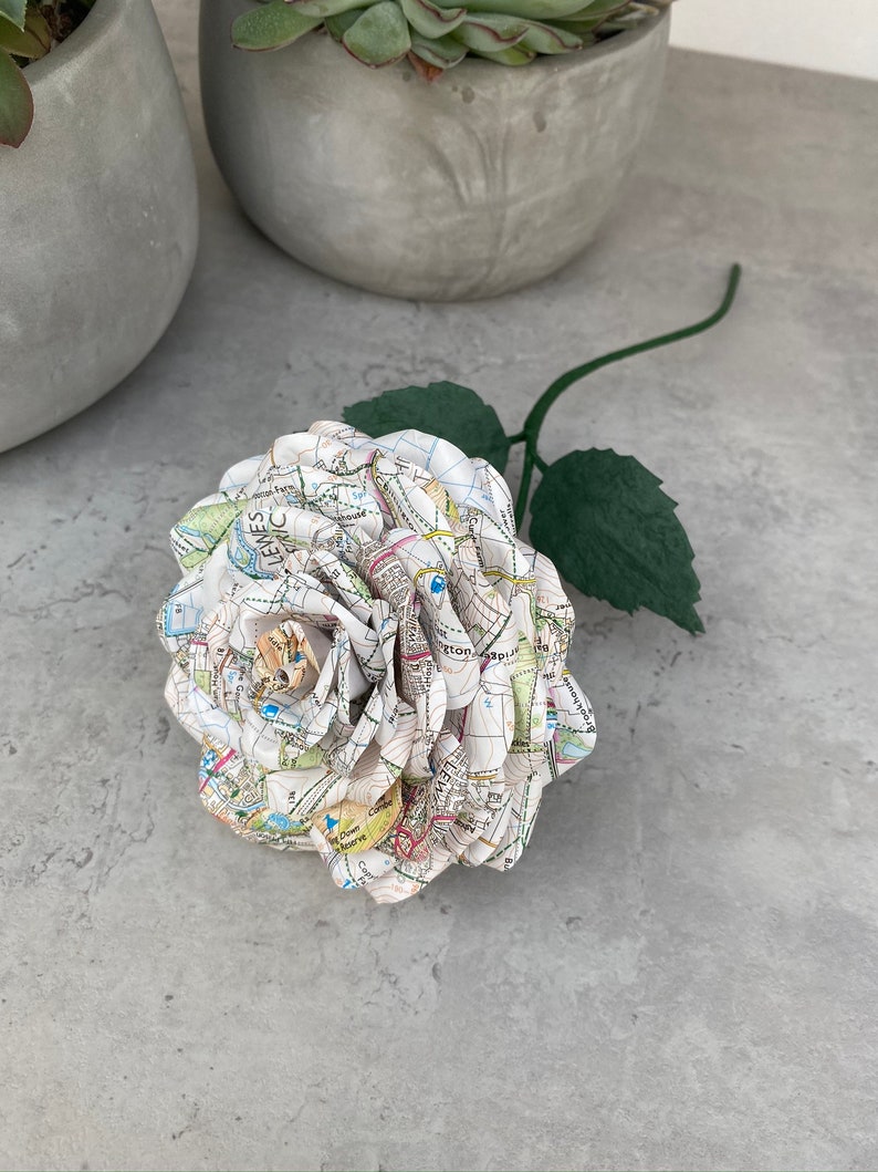 Map Paper Rose Made From Preloved Map or Specific Location | Etsy