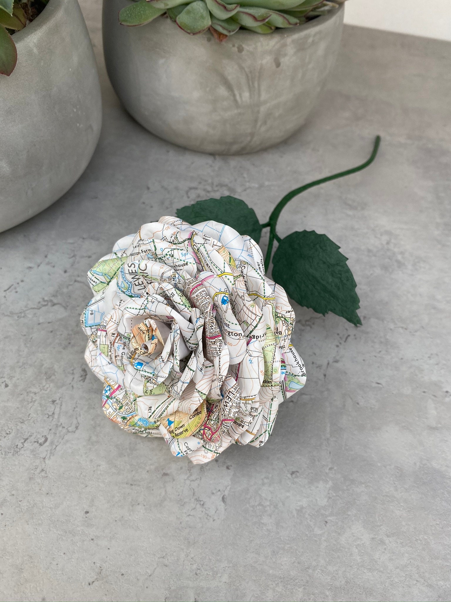 Map Paper Rose Made From Preloved Map or Specific Location | Etsy