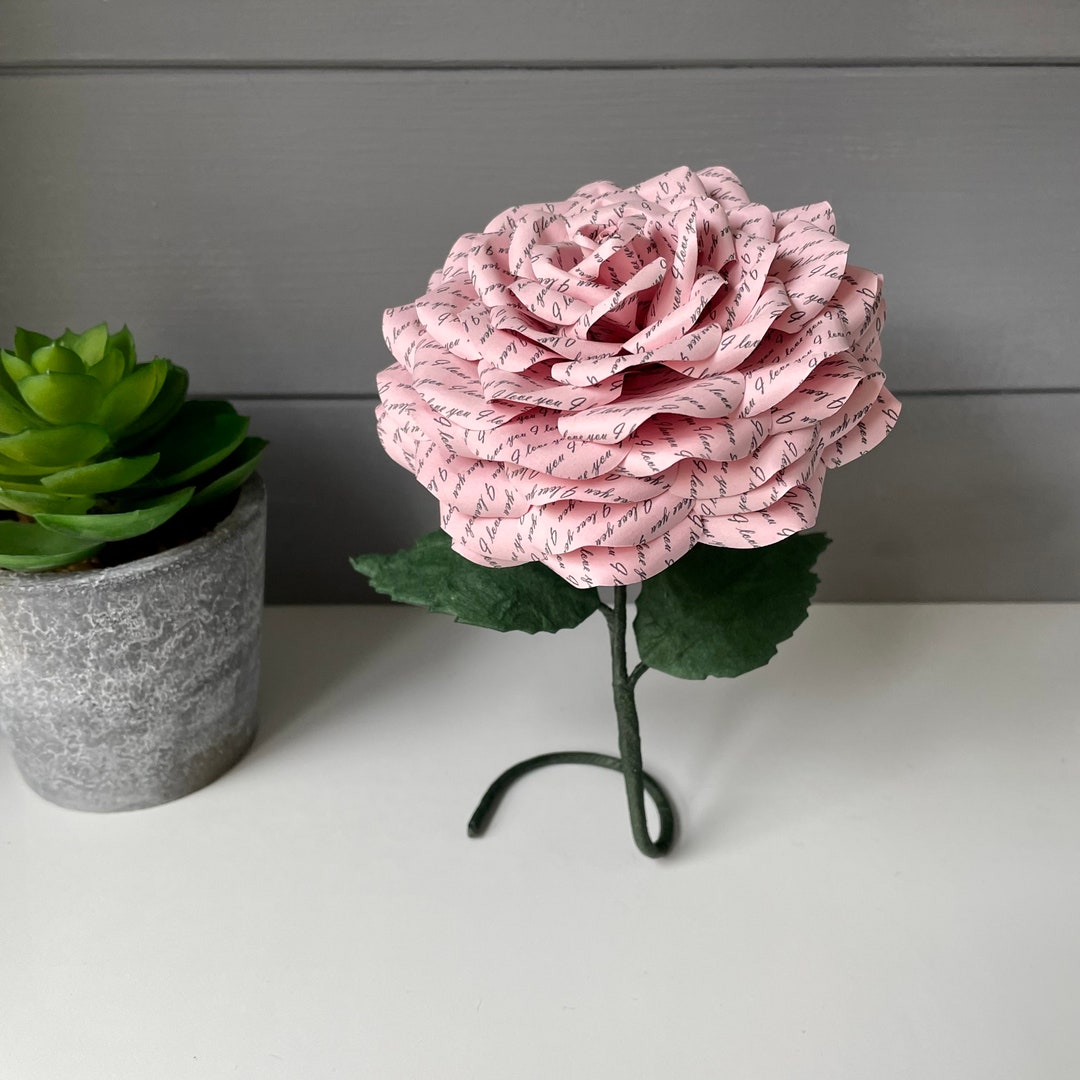 I Love You Gift, Paper Rose, Paper Flower Made From a Choice of Paper ...