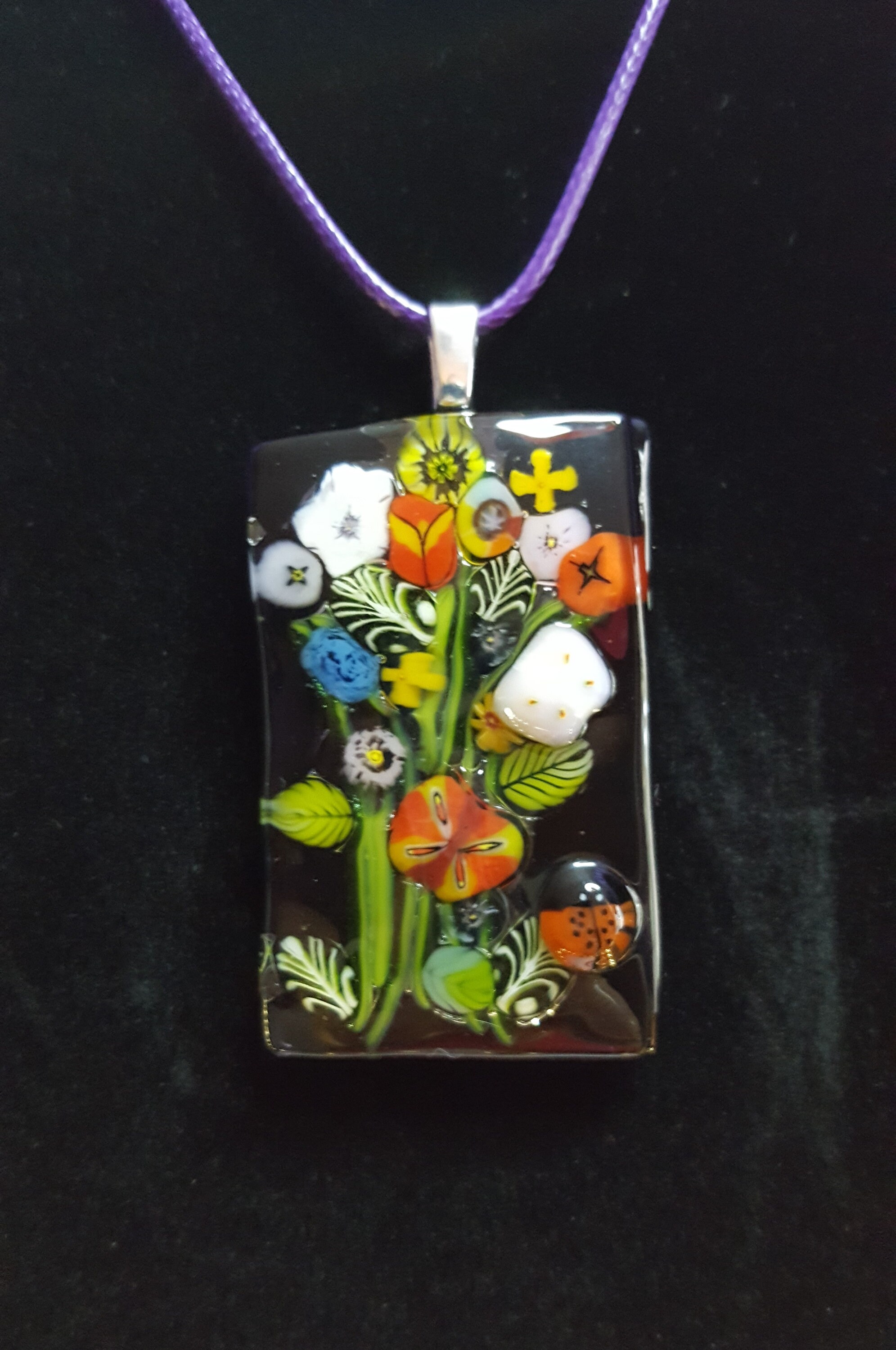 Whimsical Fused Glass Pendant – Purple Butterfly and Ladybug Necklace ...