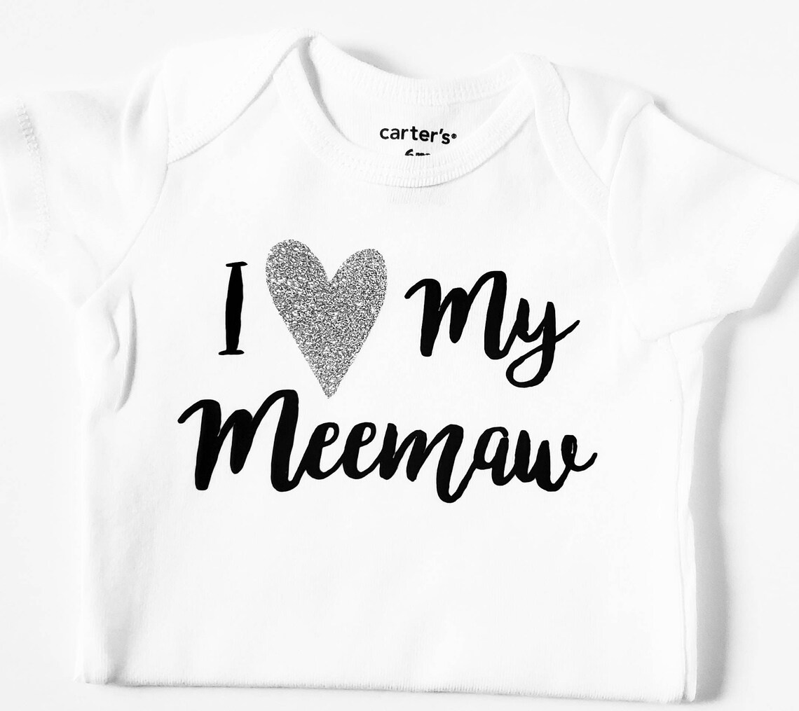 I Love My Meemaw Bodysuit, Baby Shirt, Hearts, Gold Glitter, Baby Girl ...