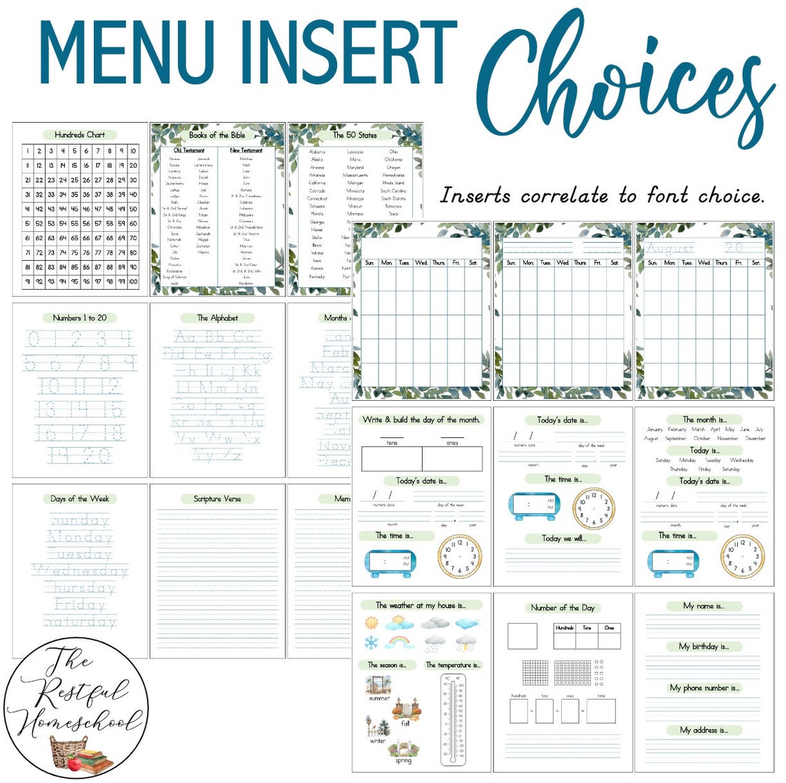 CURSIVE Morning Menu Pages | Homeschool Morning Basket | Calendar Pages ...