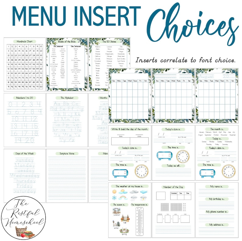 CURSIVE Morning Menu Pages | Homeschool Morning Basket | Calendar Pages ...