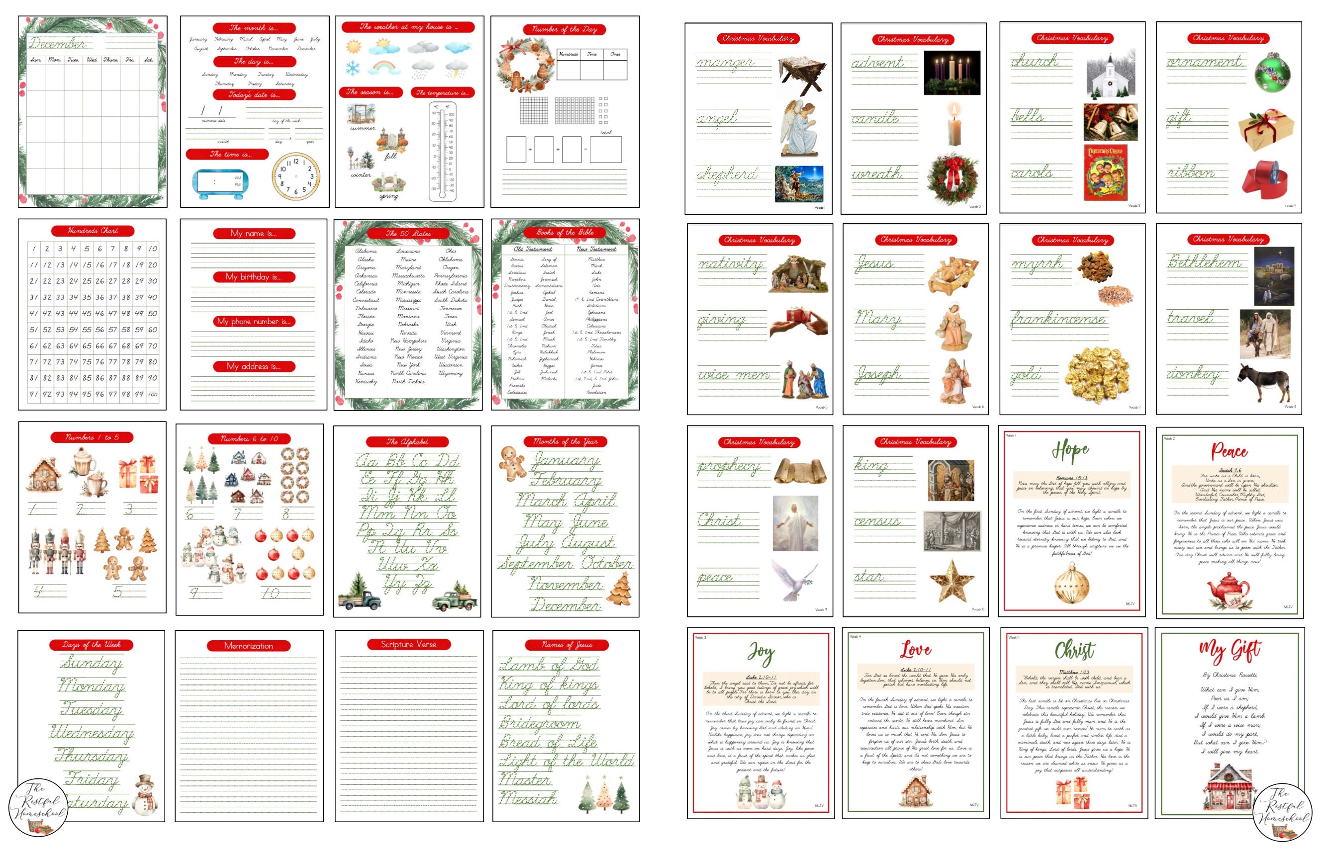 CURSIVE CHRISTMAS ADVENT Morning Menu Pages Homeschool - Etsy