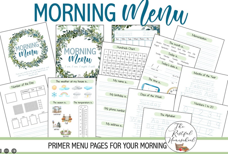 PRIMER Morning Menu Pages Homeschool Morning Basket Calendar Pages ...