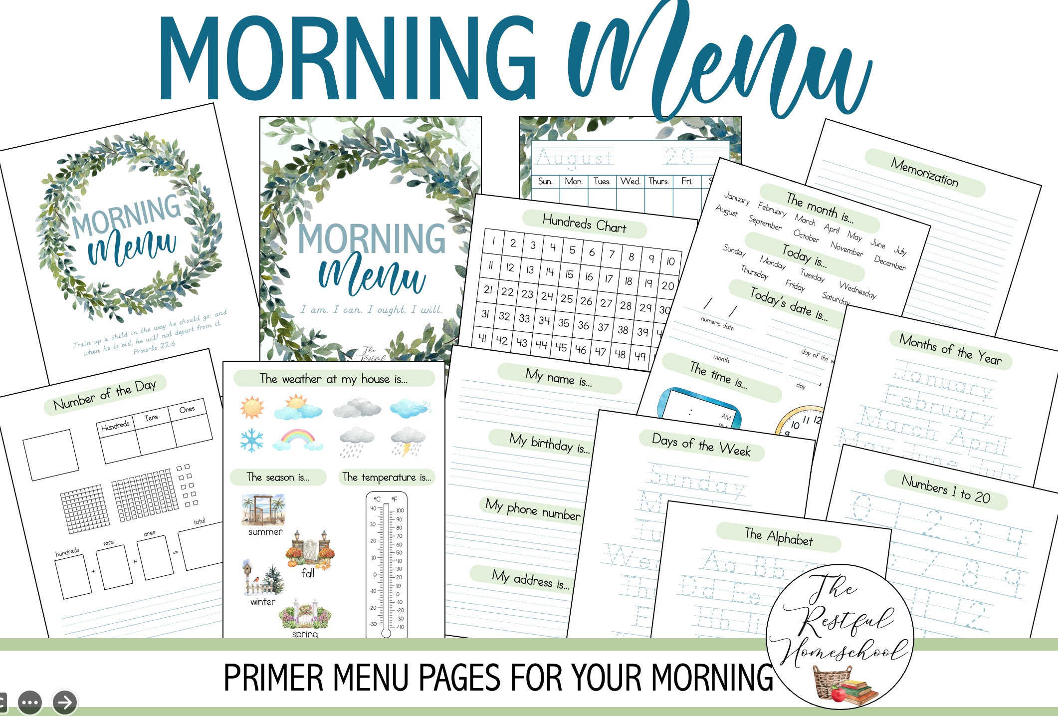 PRIMER Morning Menu Pages Homeschool Morning Basket Calendar Pages ...