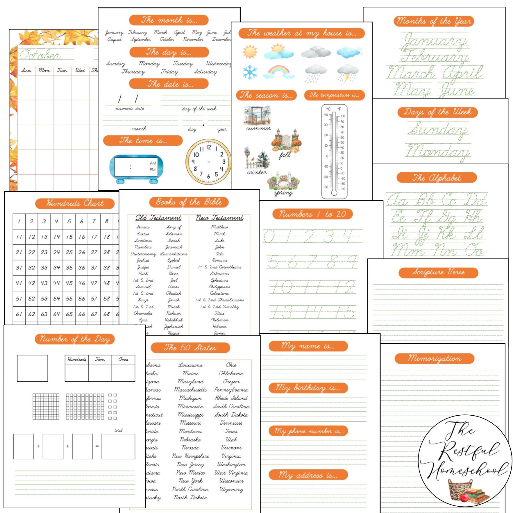CURSIVE AUTUMN Morning Menu Pages Homeschool Morning Basket Calendar ...