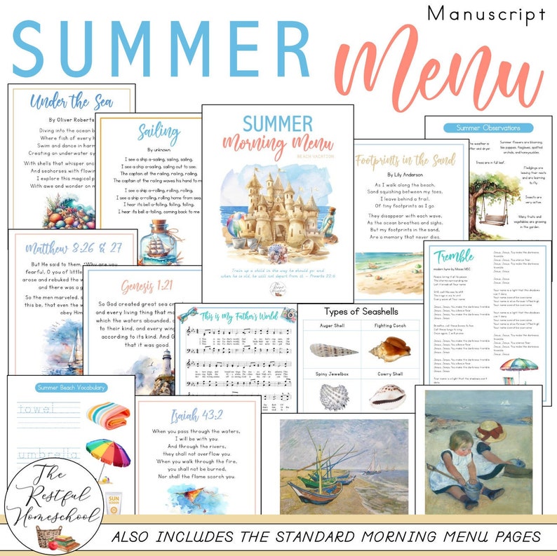 PRIMER SUMMER Beach Morning Menu Pages | Homeschool Morning Time Basket ...