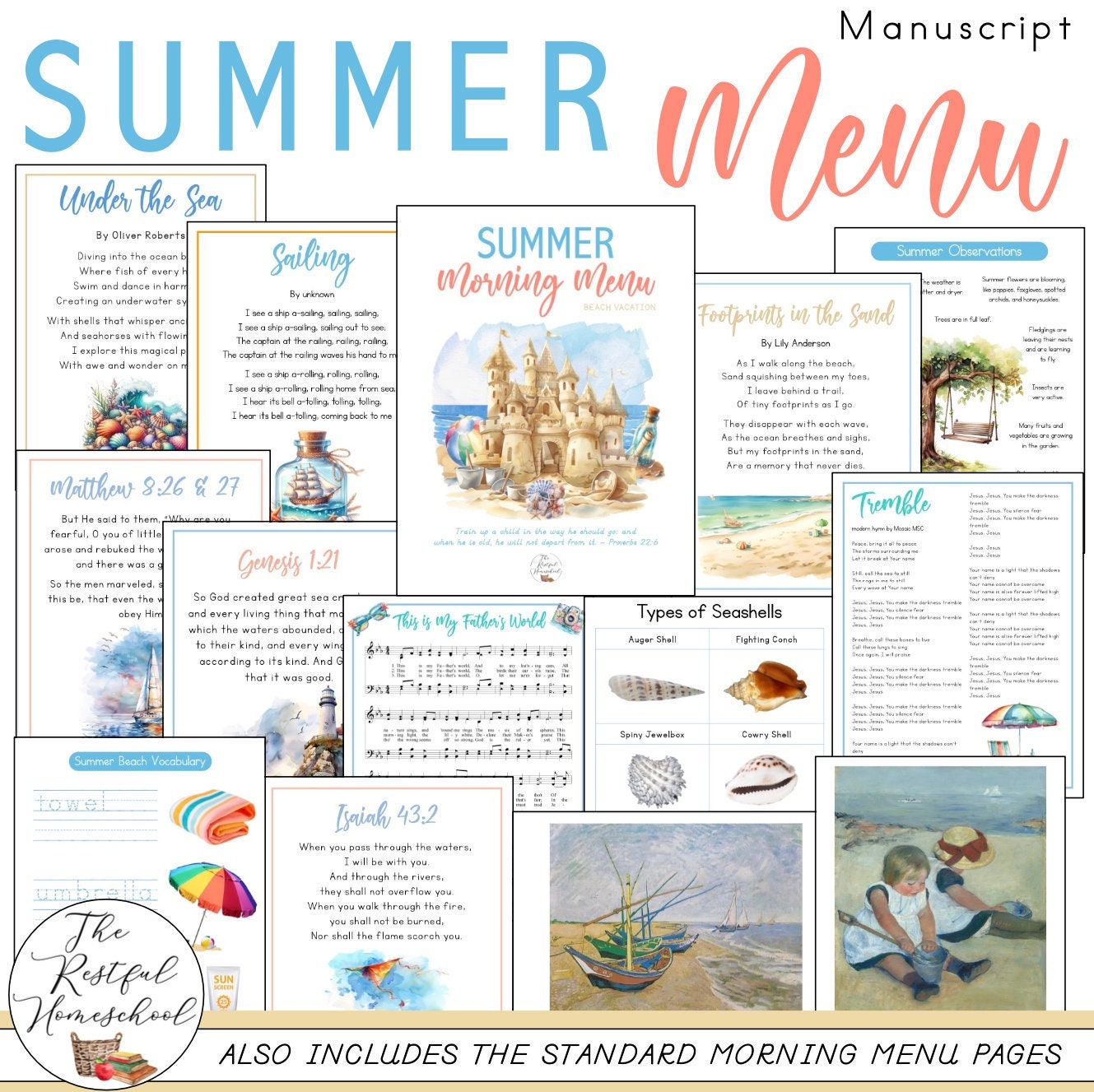 PRIMER SUMMER Beach Morning Menu Pages | Homeschool Morning Time Basket ...