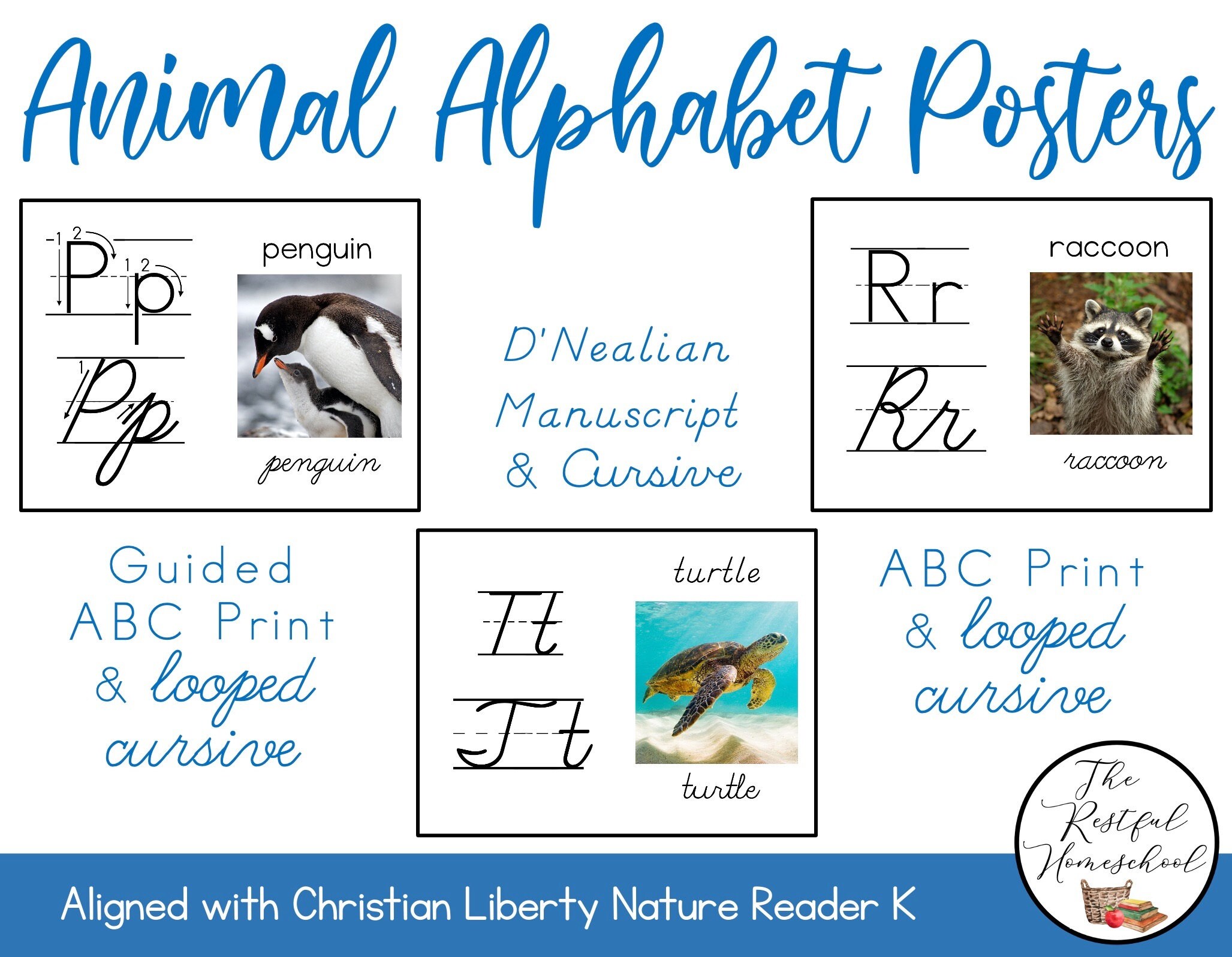 Animal Alphabet Posters | Animals A to Z | Print Manuscript and Cursive ...