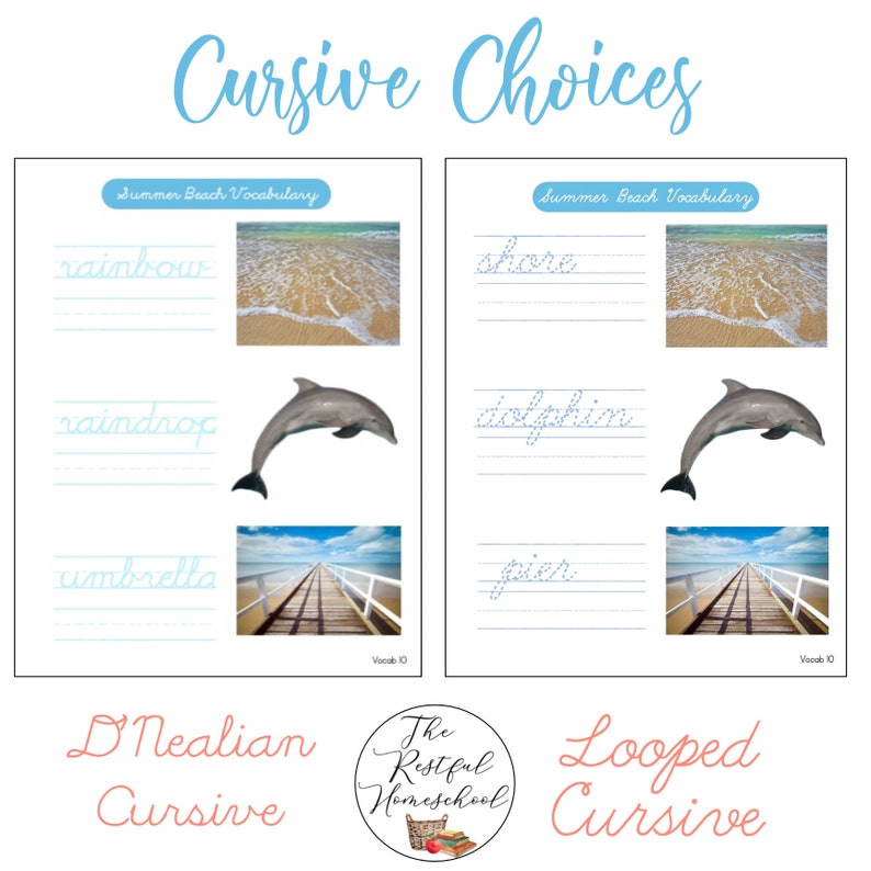 CURSIVE SUMMER Beach Morning Menu Pages Homeschool Morning Time Basket ...