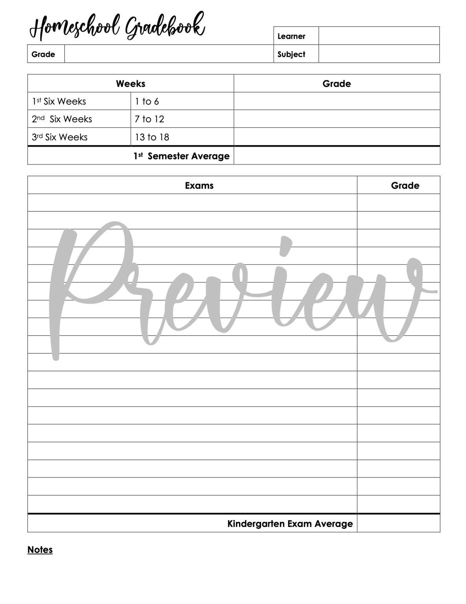 Homeschool Gradebook Printable | Homeschool Grading Sheet | Grade ...