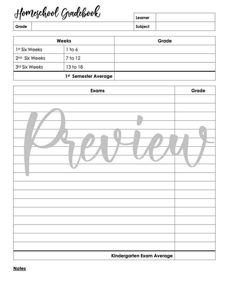 Homeschool Gradebook Printable | Homeschool Grading Sheet | Grade ...