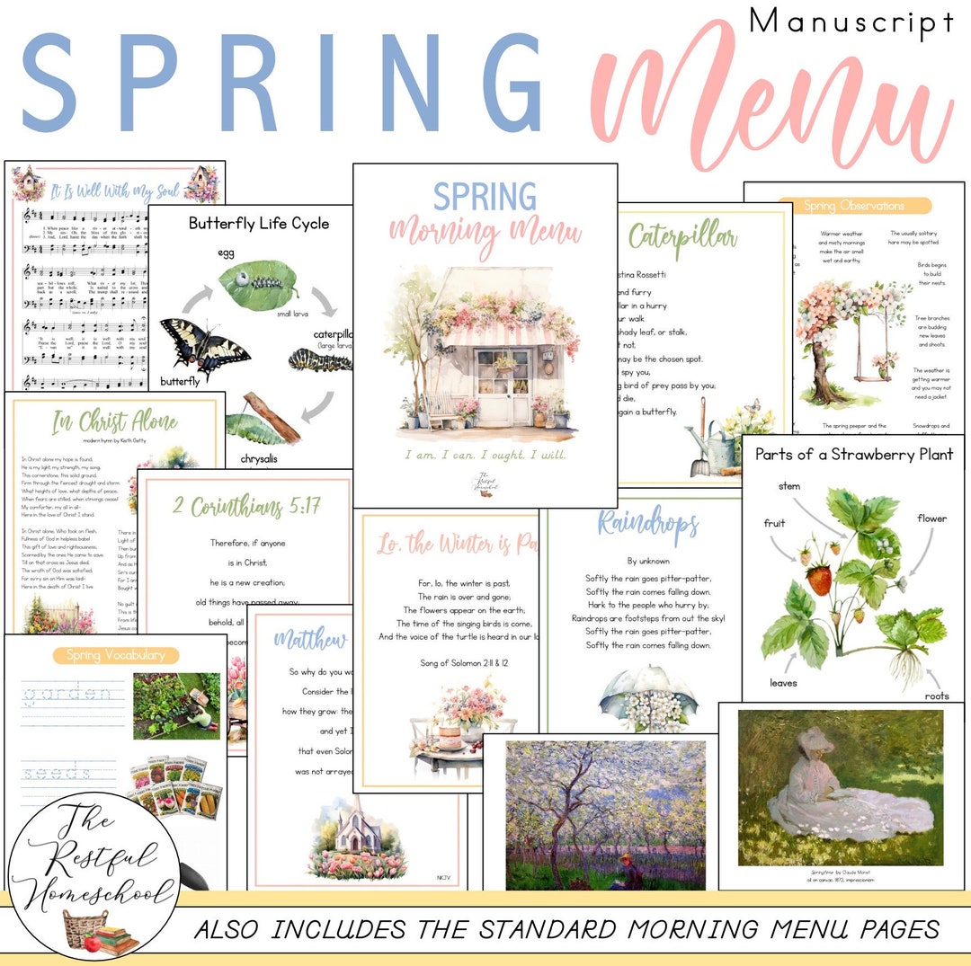PRIMER SPRING Morning Menu Pages | Homeschool Morning Basket | Calendar ...