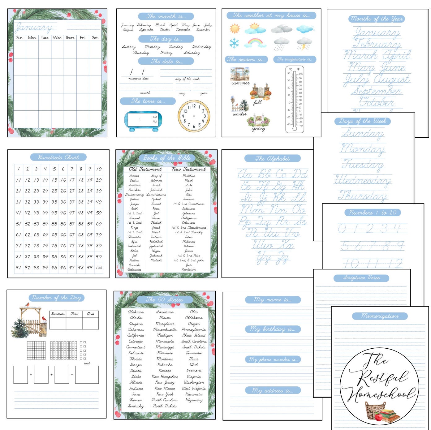 CURSIVE WINTER Morning Menu Pages | Homeschool Morning Basket ...