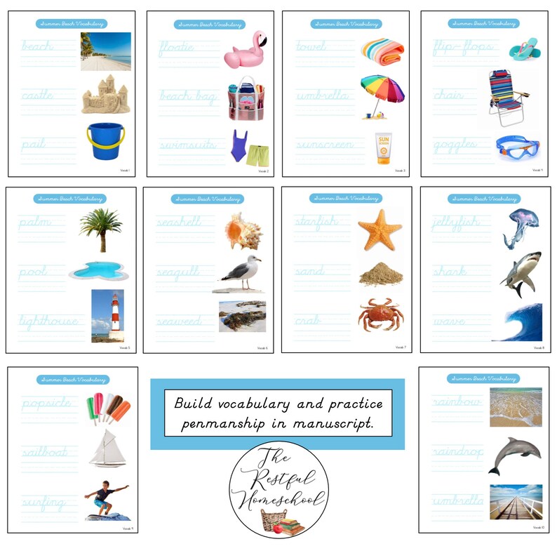 CURSIVE SUMMER Beach Morning Menu Pages Homeschool Morning Time Basket ...