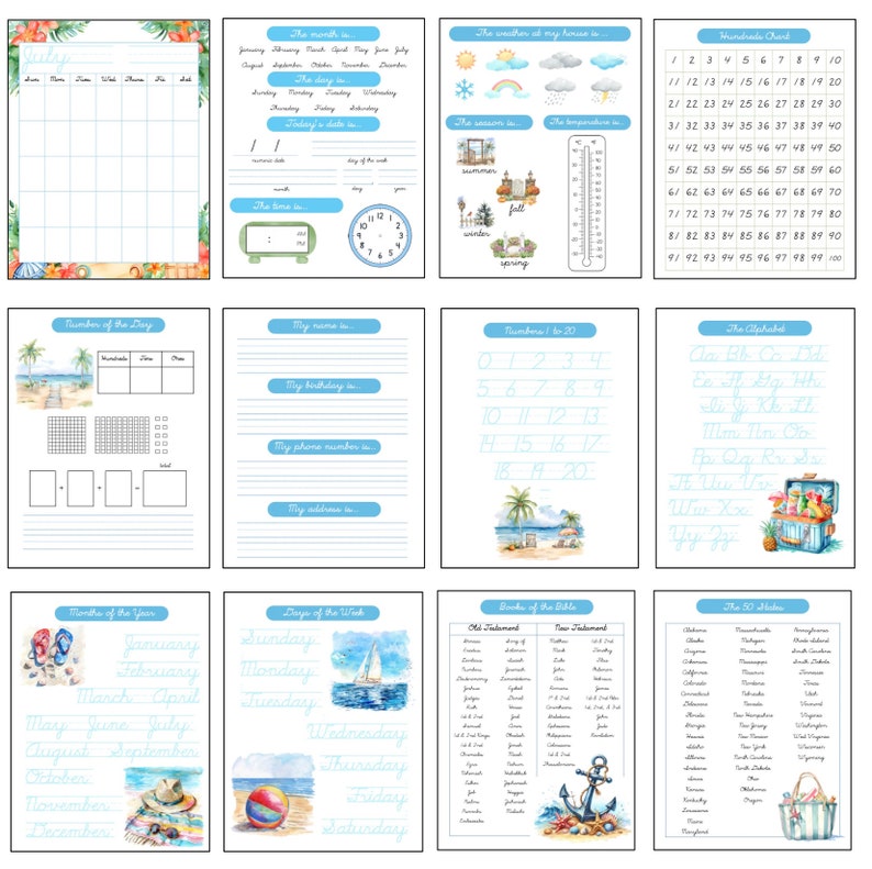 CURSIVE SUMMER Beach Morning Menu Pages | Homeschool Morning Time ...
