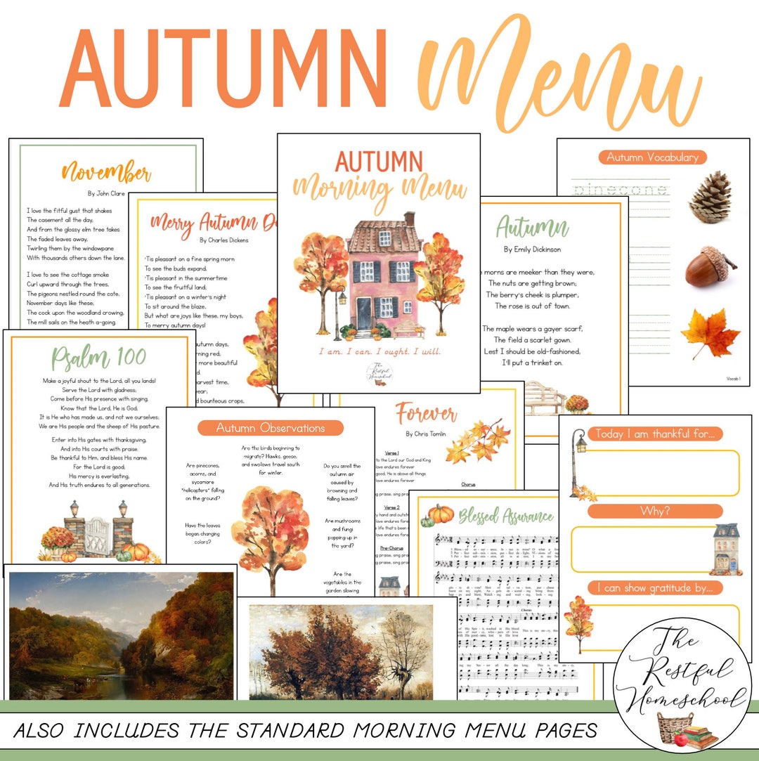PRIMER AUTUMN Morning Menu Pages Homeschool Morning Basket - Etsy