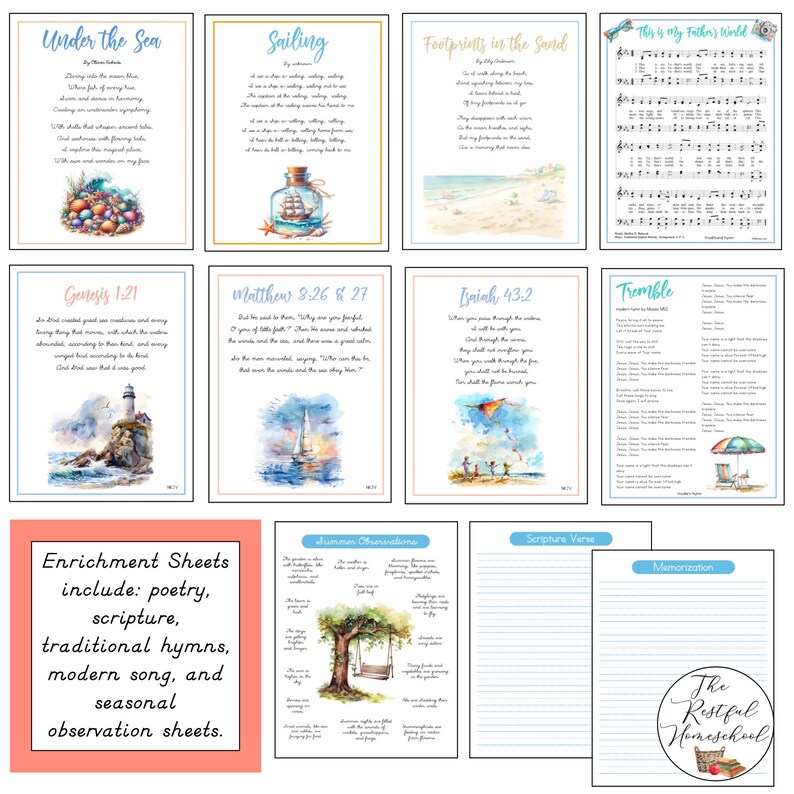 CURSIVE SUMMER Beach Morning Menu Pages Homeschool Morning Time Basket ...